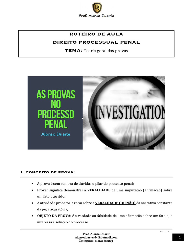 Teoria Geral das Provas no Processo Penal | PDF | Prova (jurídico ...