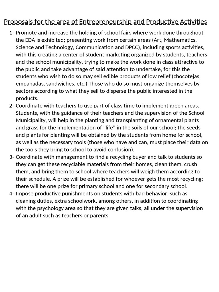 Entrepreneurship Proposals for Schools | PDF