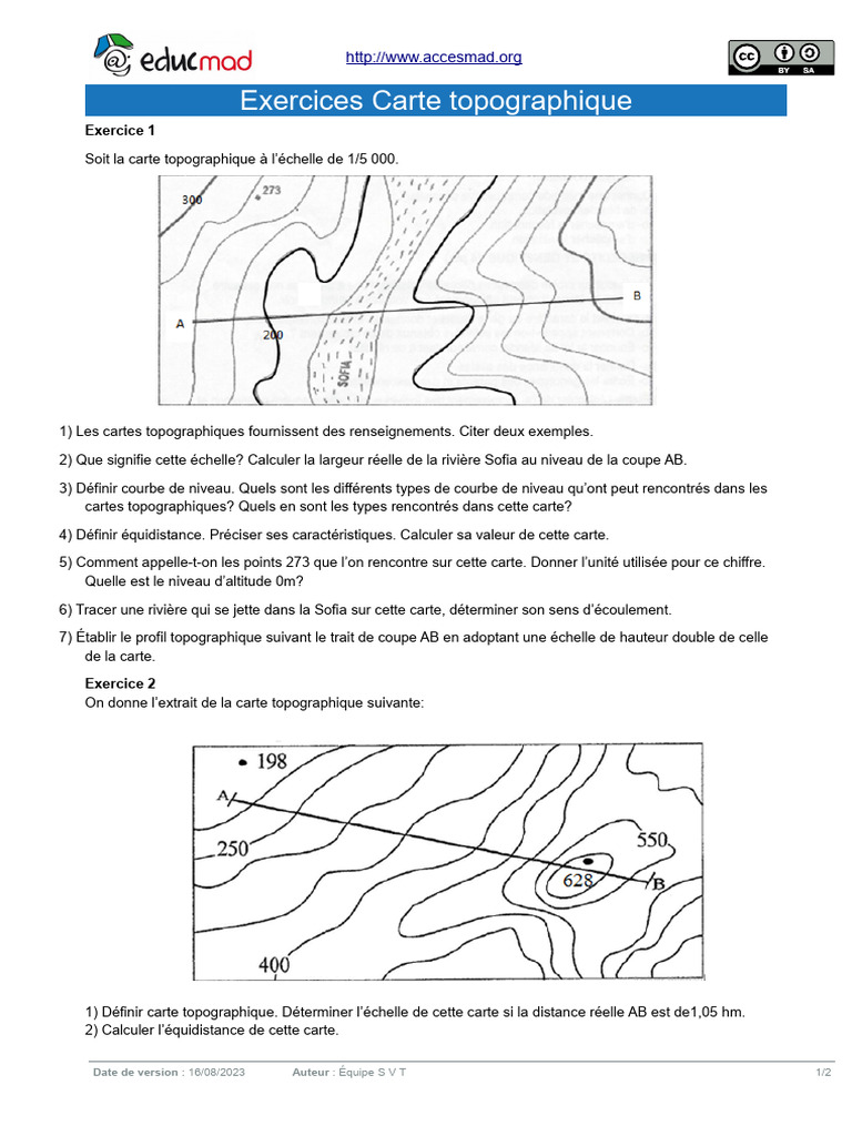 Exercices Carte Topographique Serie N 2 | PDF