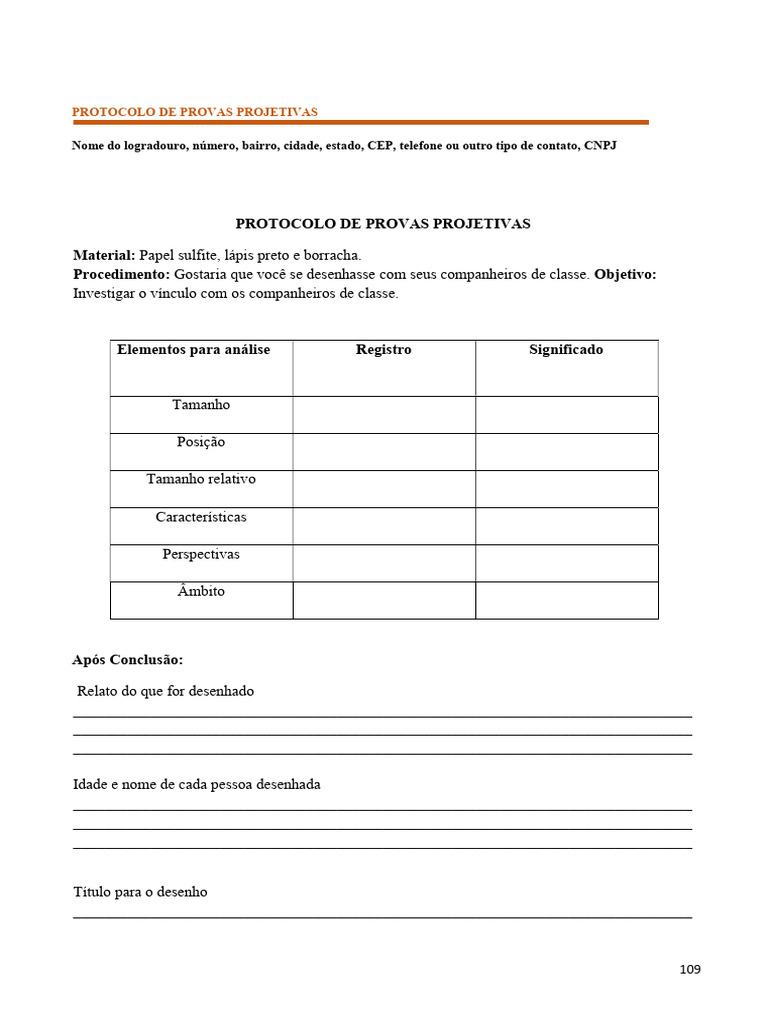 Modelos de Protocolo de Provas Projetivas | PDF | Desenho | Aprendizado