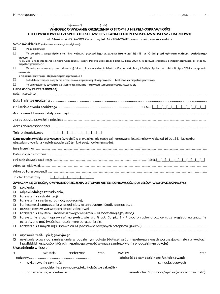 Wniosek o Wydanie Orzeczenia o Stopniu Niepełnosprawności - Osoba Po 16 Roku Życia | PDF