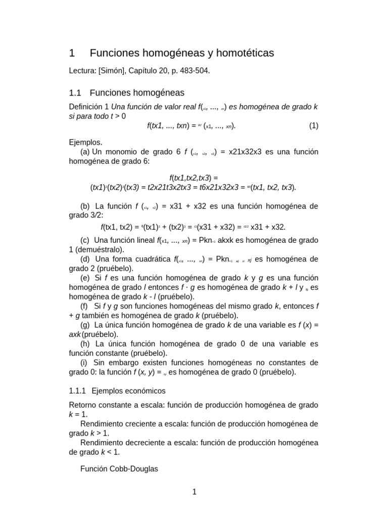 Funciones Homogéneas y Homotéticas PDF | PDF | Función de producción | Análisis matemático