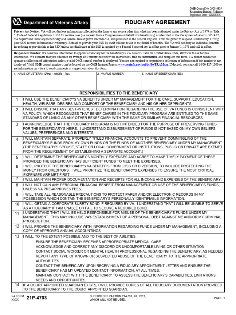 Va Form 21p-4703-New Regs Version (9!16!15) 2 | PDF | Fiduciary | Expense