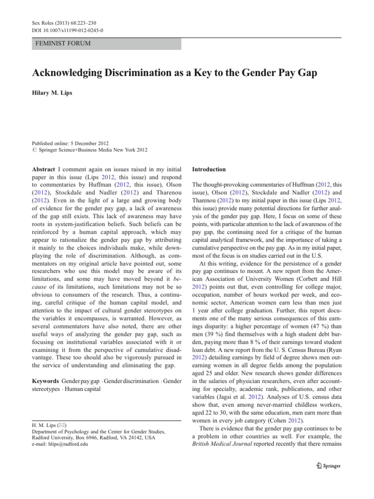 Gender Pay Gap: Discrimination & Awareness | PDF | Gender Pay Gap ...