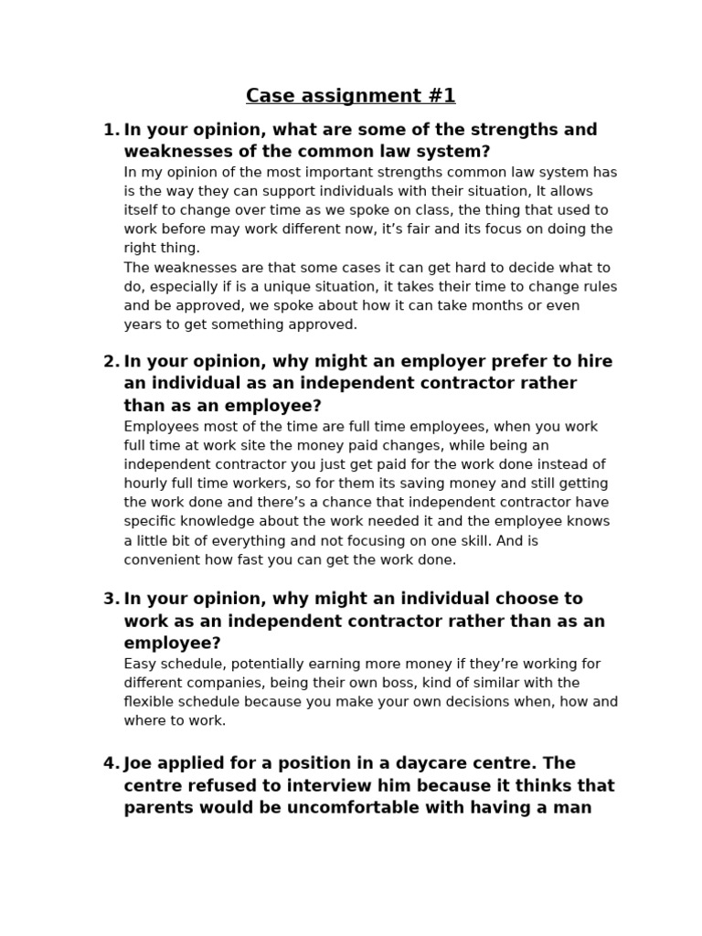 Case assignment #1 | PDF | Employment | Discrimination