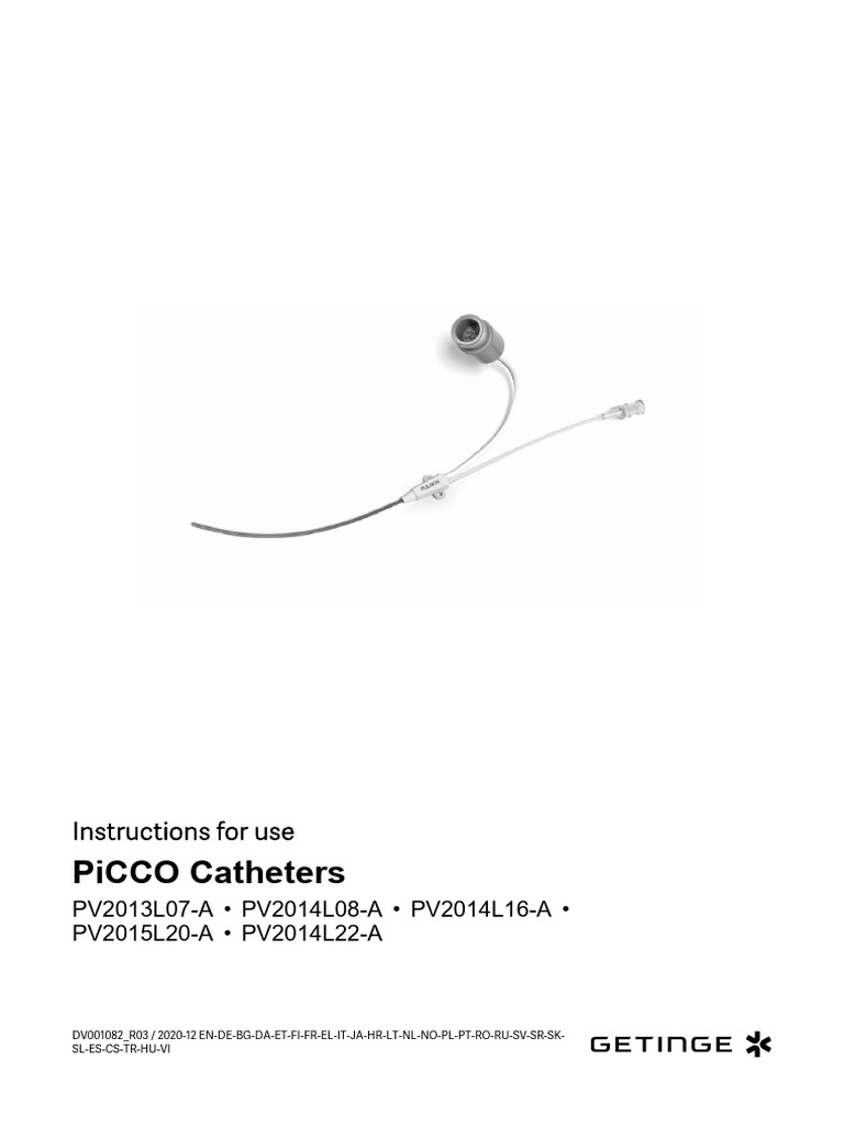 85456-Ifu Picco Catheters Pv20xxlxx-A Int | PDF | Electrical Connector | Catheter