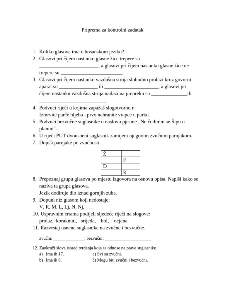 Priprema Za Kontrolni Zadatak | PDF