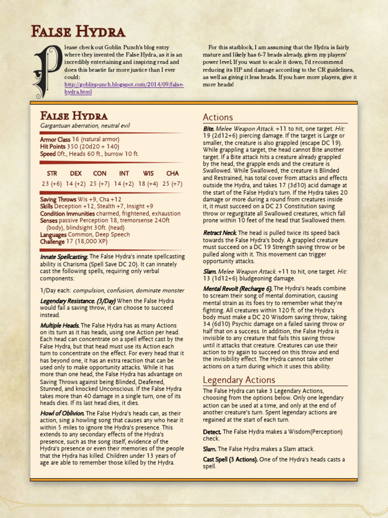 False Hydra - The Homebrewery | PDF