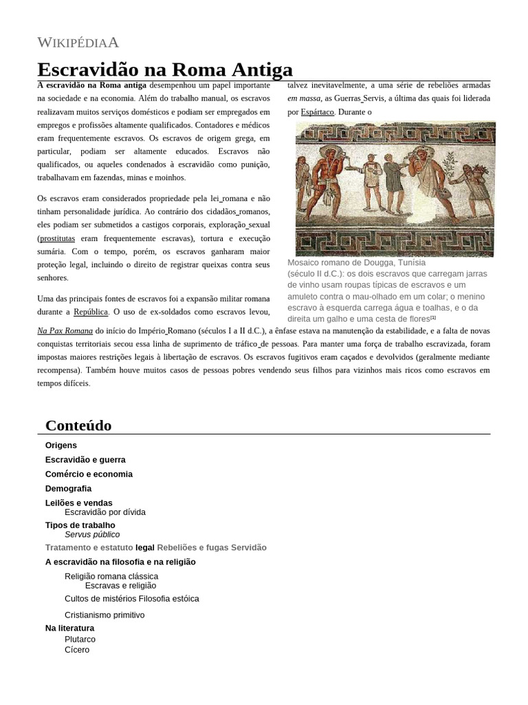 Escravidão na Antiga Roma | PDF | Escravidão | Império Romano