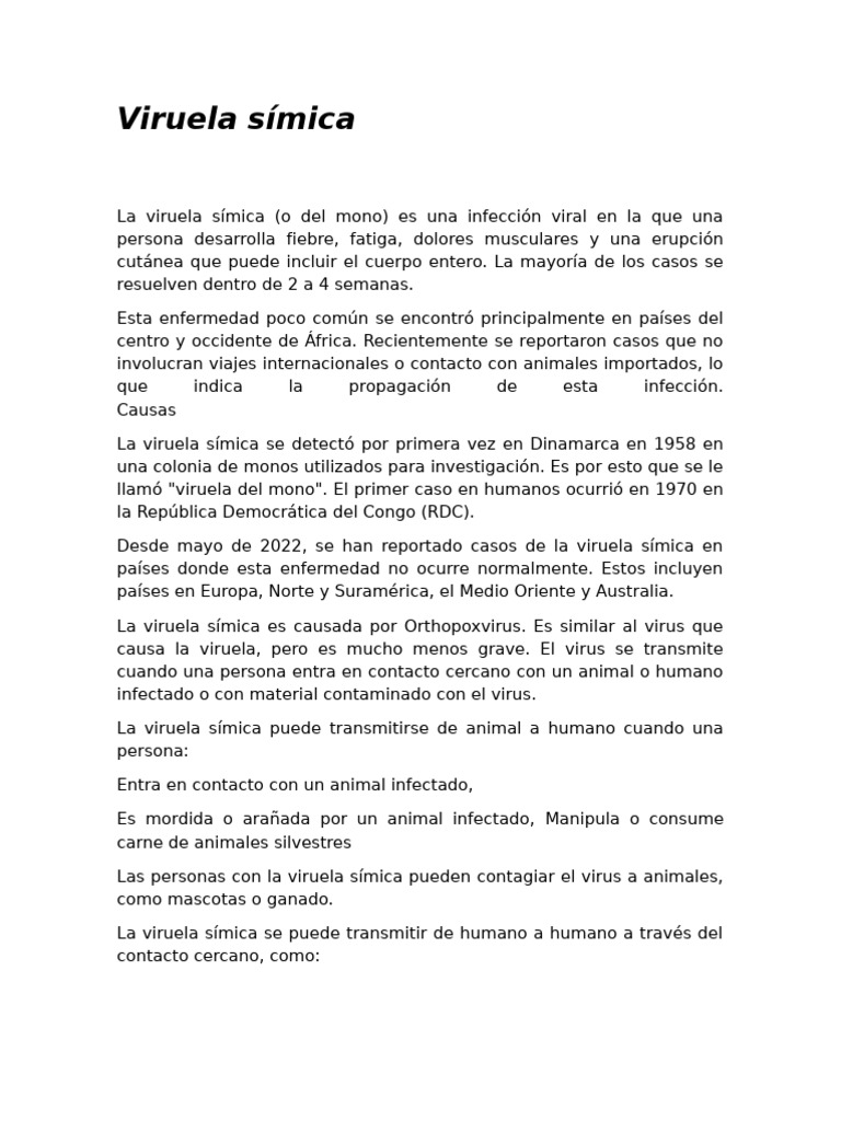 Viruela Símica: Causas y Prevención | PDF | Viruela | Virus