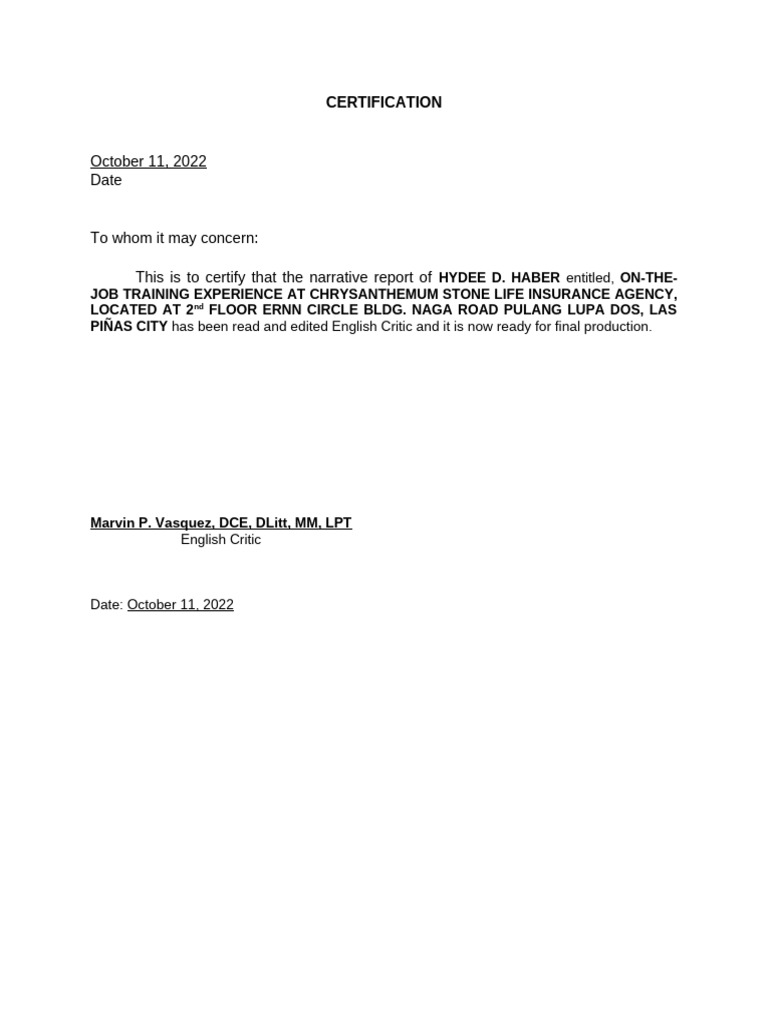 CERTIFICATION English Critic | PDF