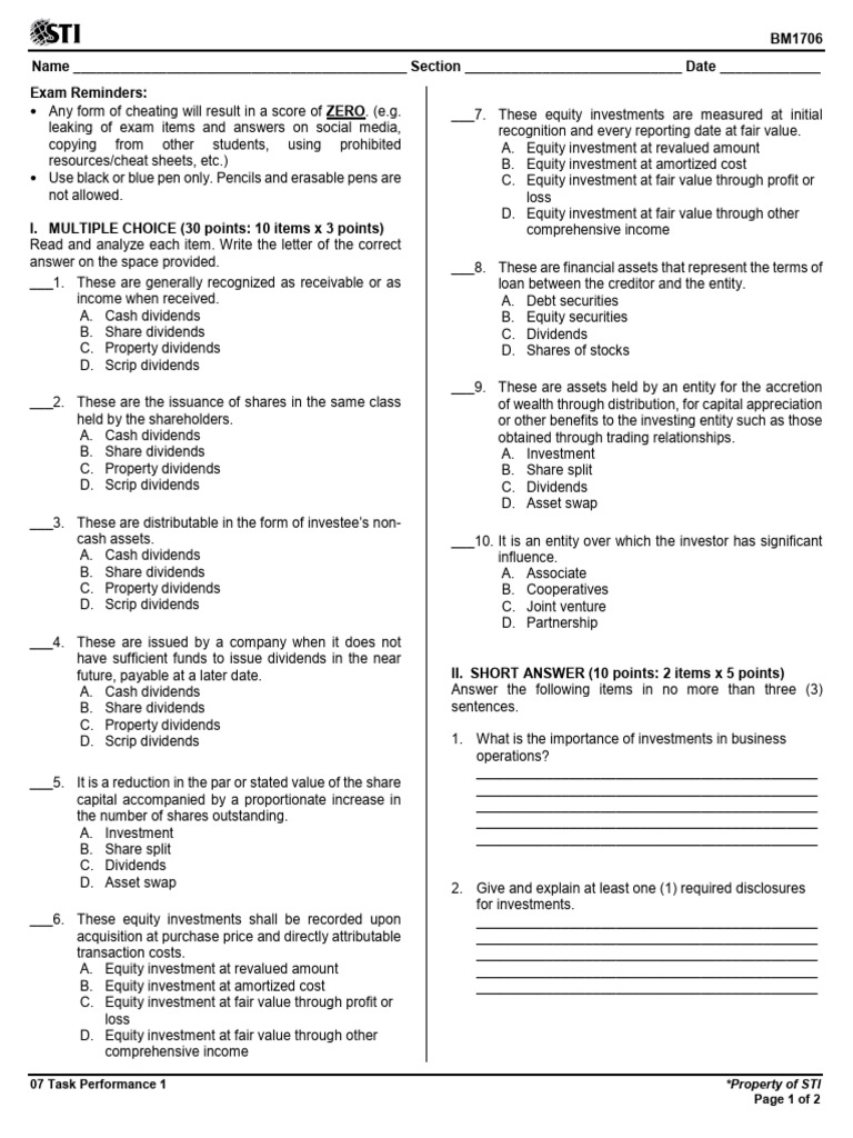 07 Task Performance 1 | PDF | Dividend | Equity (Finance)