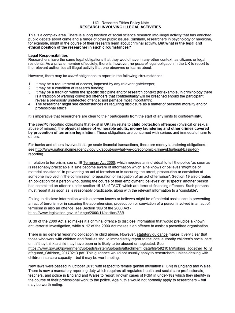 Research Ethics in Illegal Activities | PDF | Crimes | Crime & Violence