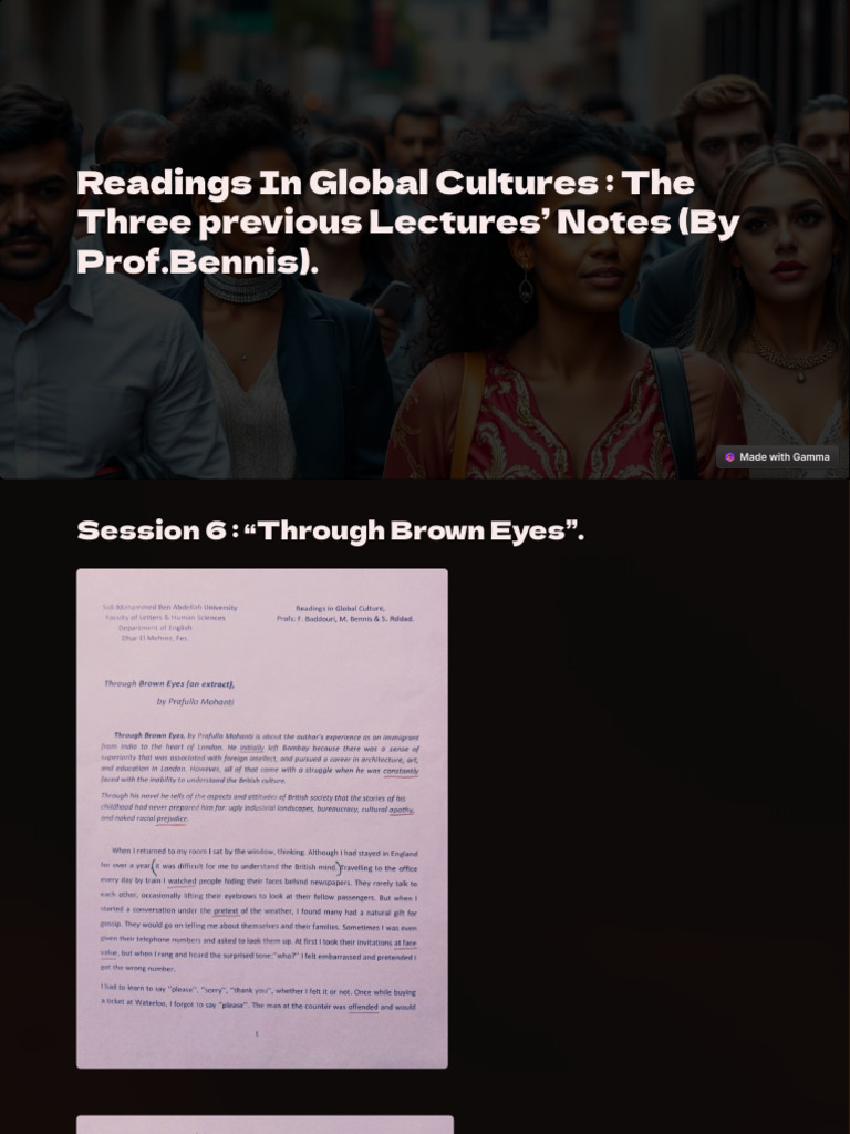 Readings in Global Cultures The Three Previous Lectures Notes by | PDF ...