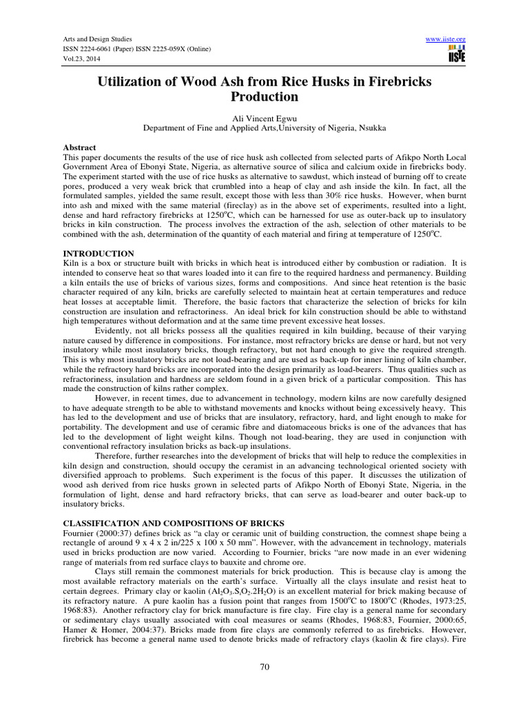 Utilization of Wood Ash From Rice Husks in Firebricks Production | PDF ...