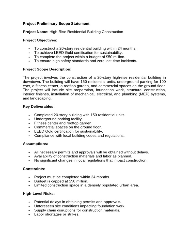 Project Preliminary Scope Statement | PDF