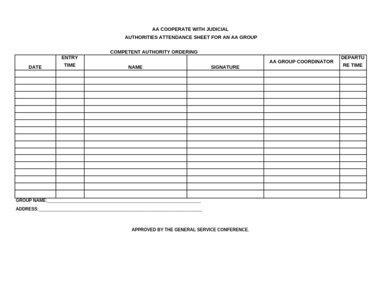Attendance Sheet For An AA Group | PDF