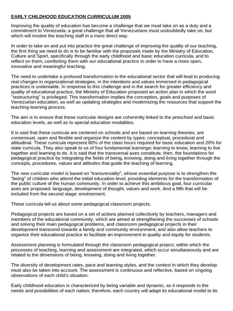Early Childhood Education Curriculum 2005 | PDF | Curriculum | Early ...