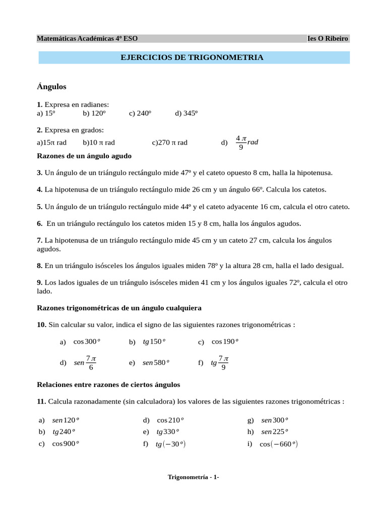 Trigonometría Clase | PDF | Funciones trigonométricas | Triángulo
