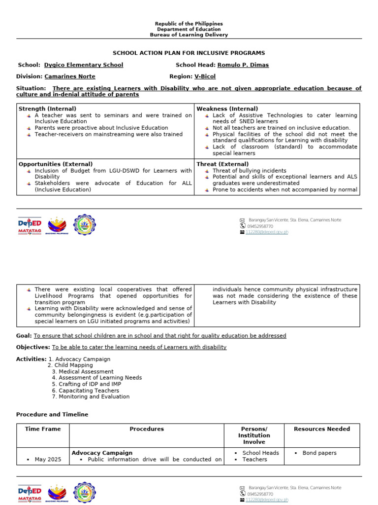 Inclusive Education Action Plan | PDF | Inclusion (Education) | Learning