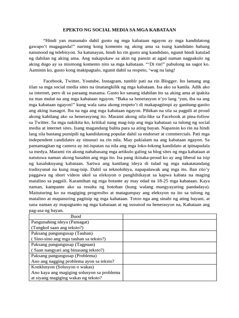 Epekto NG Social Media Sa Mga Kabataan | PDF