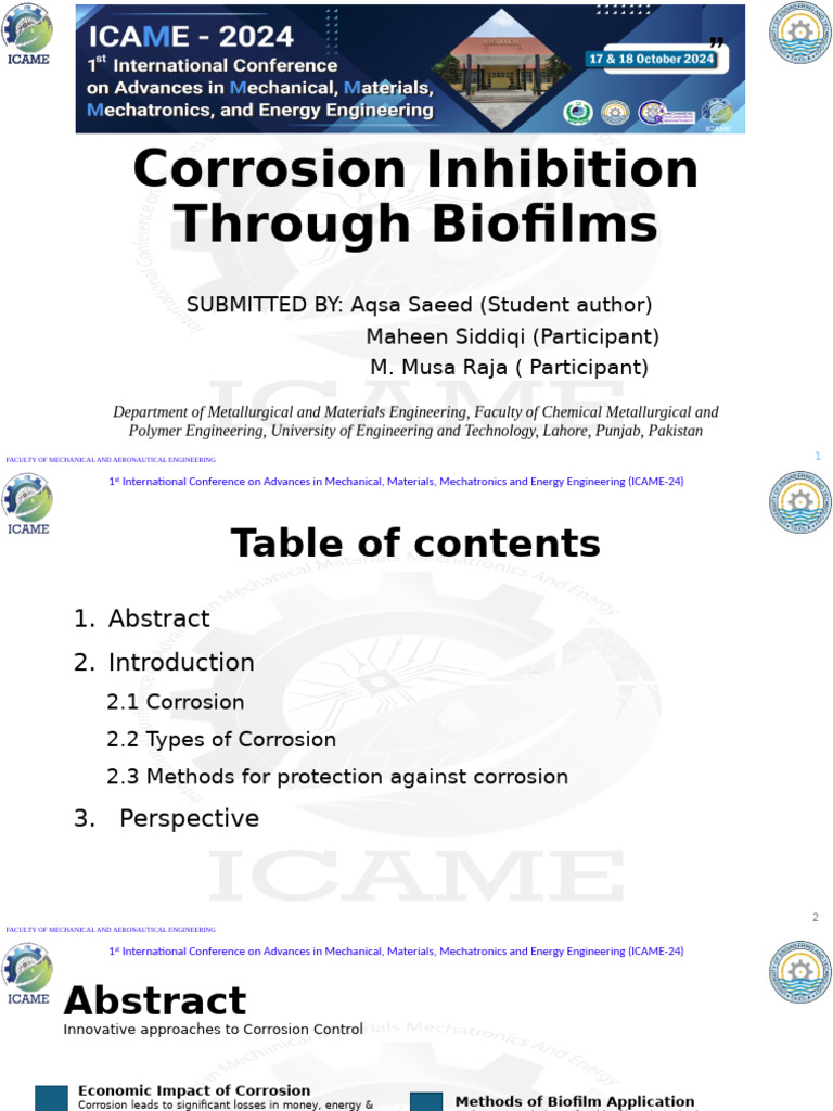 Corrosion Inhibition Through Biofilms - ICAME - 182 | PDF | Corrosion ...
