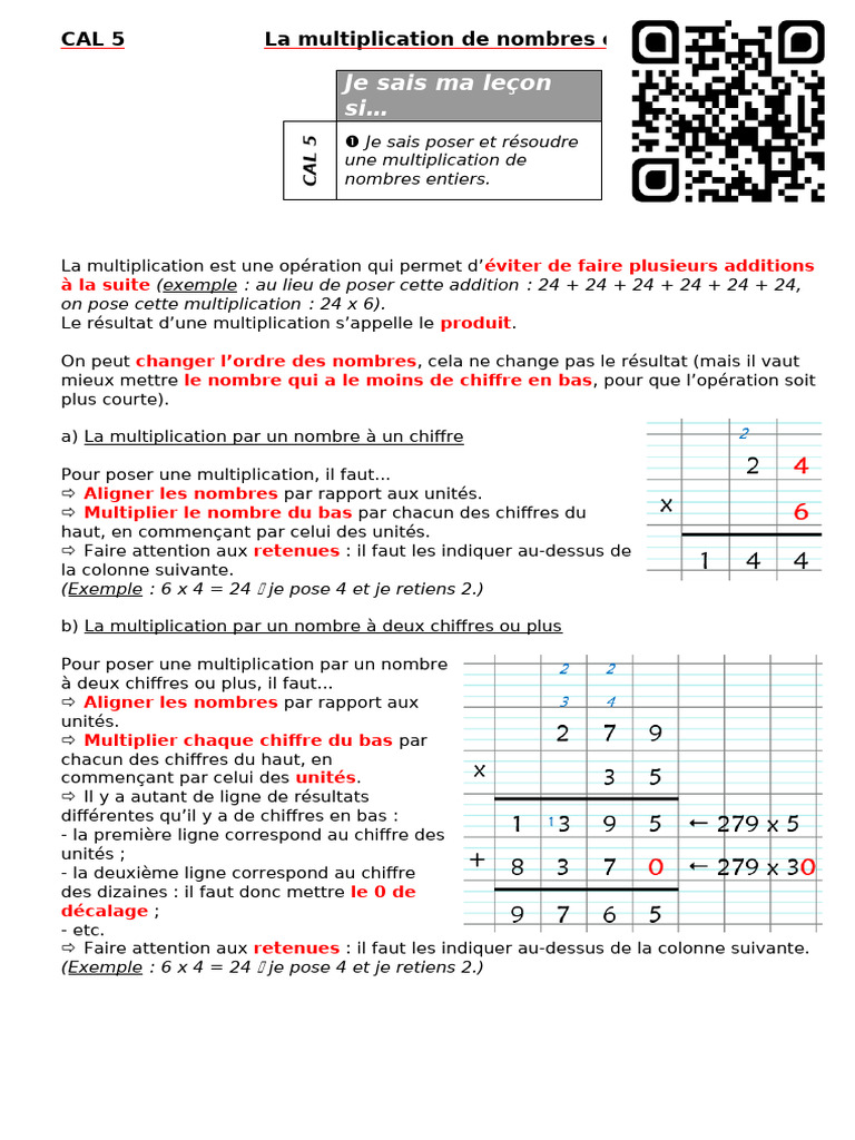 Résultat d'une multiplication : le produit | PDF