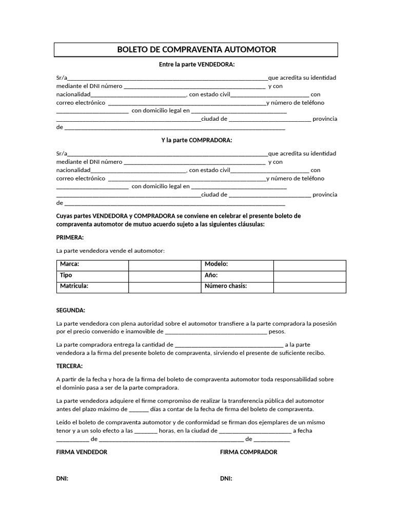 Boleto Compraventa Automotor Detallado | PDF | Ingresos | Ética legal