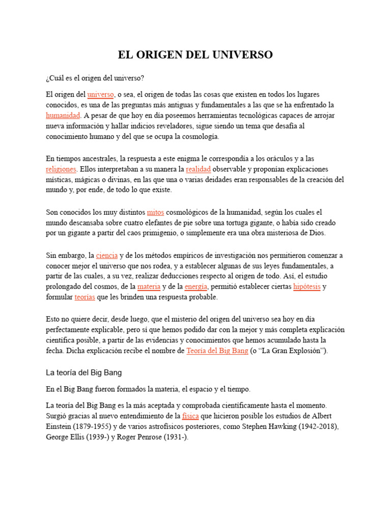 El Origen Del Universo | PDF | Big Bang | Universo