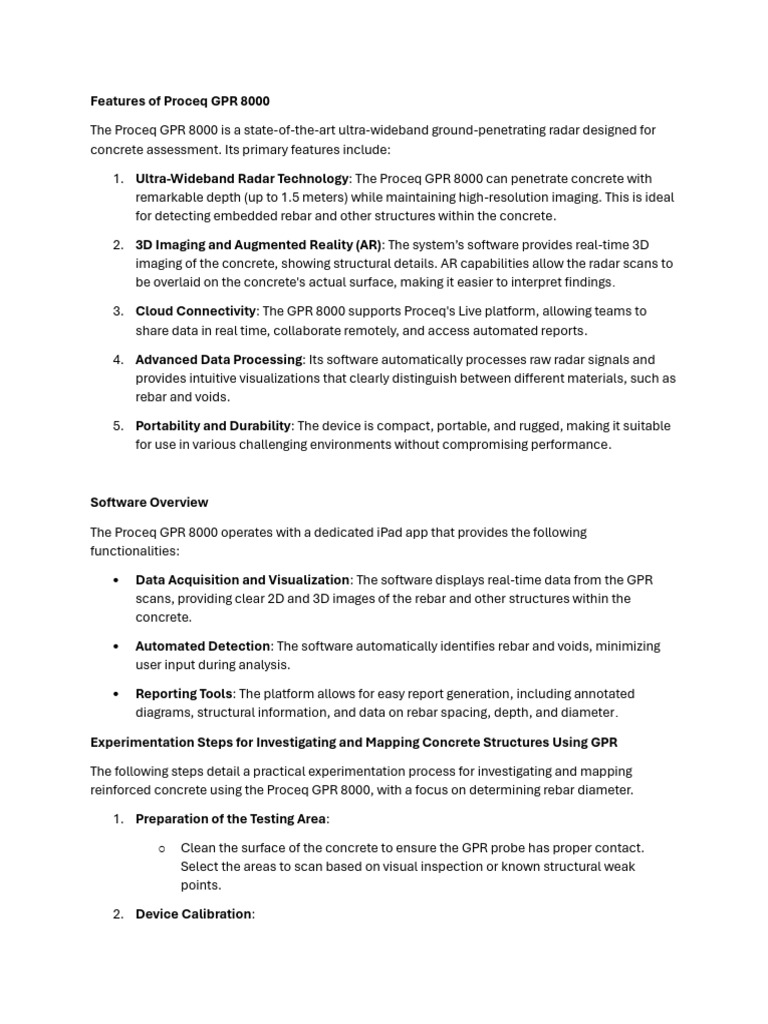 Features of Proceq GPR 8000 | PDF | Augmented Reality | Radar