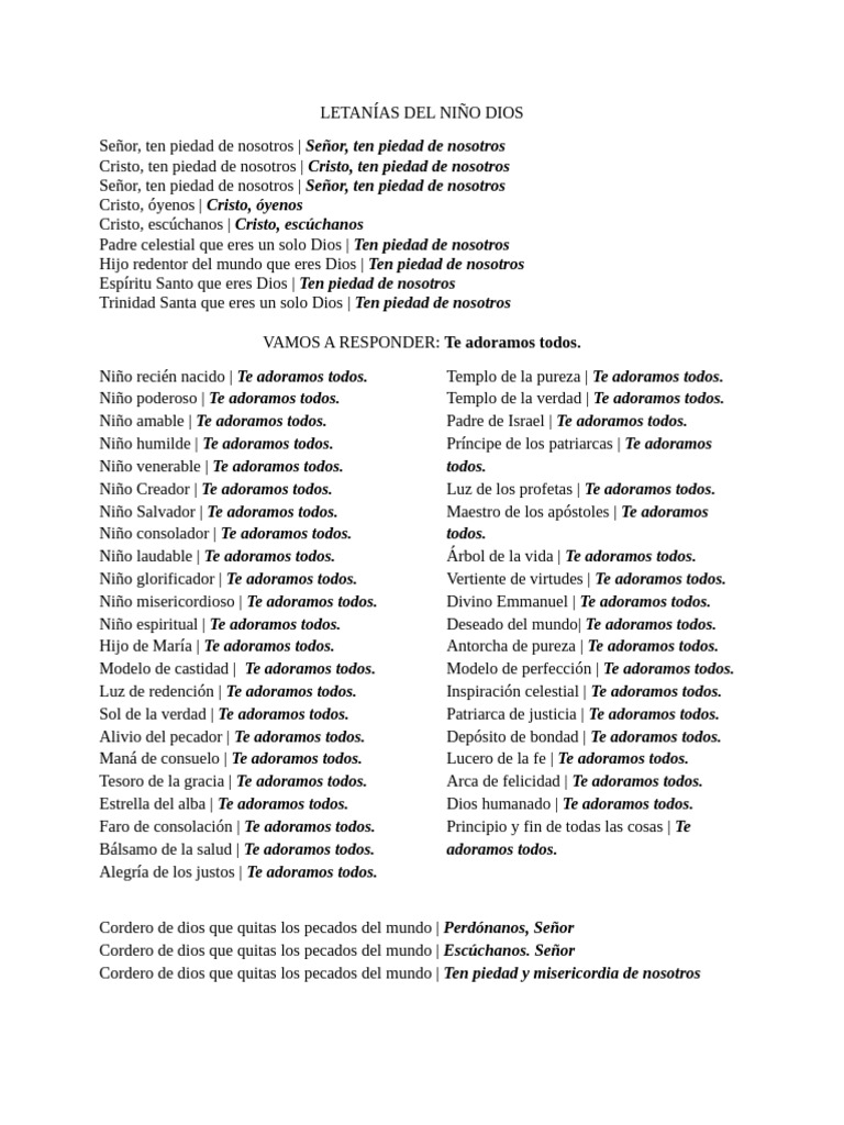 Letanías del Niño Dios: Oraciones y Alabanzas | PDF | Cristo (título ...