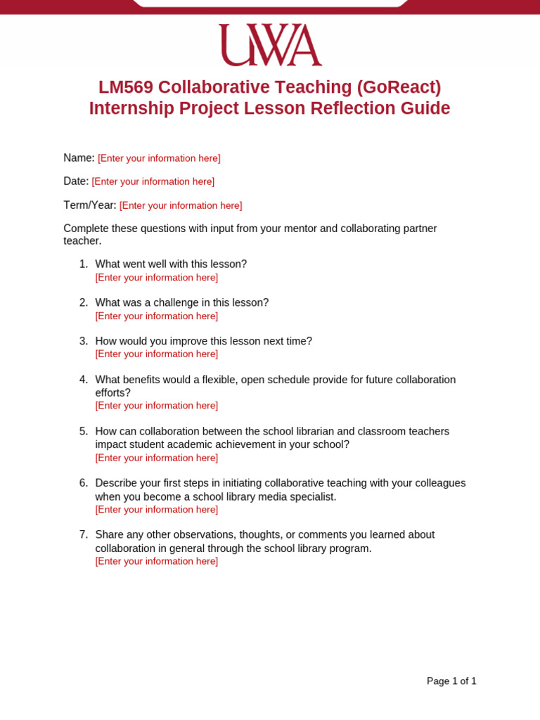 LM569 GoReactCollaborative Teaching Internship Project Reflection Guide ...