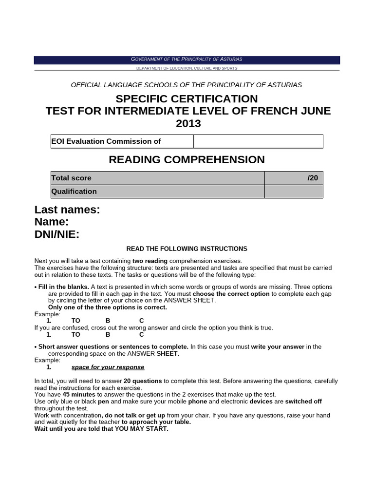 French Exam B2 Example | PDF