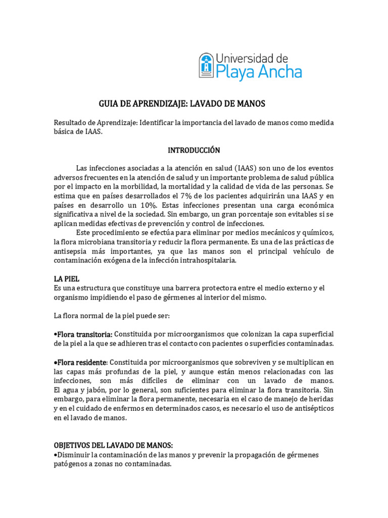 Guia de Aprendizaje Lavado de Manos | PDF | Lavado de manos | Microbiología
