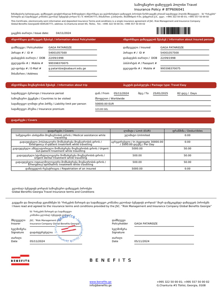 Travel Insurance Policy | PDF