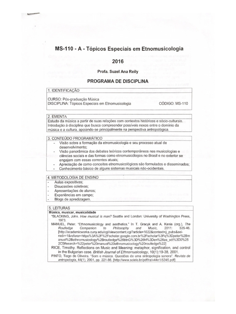 Programa-Disciplina Suzel | PDF