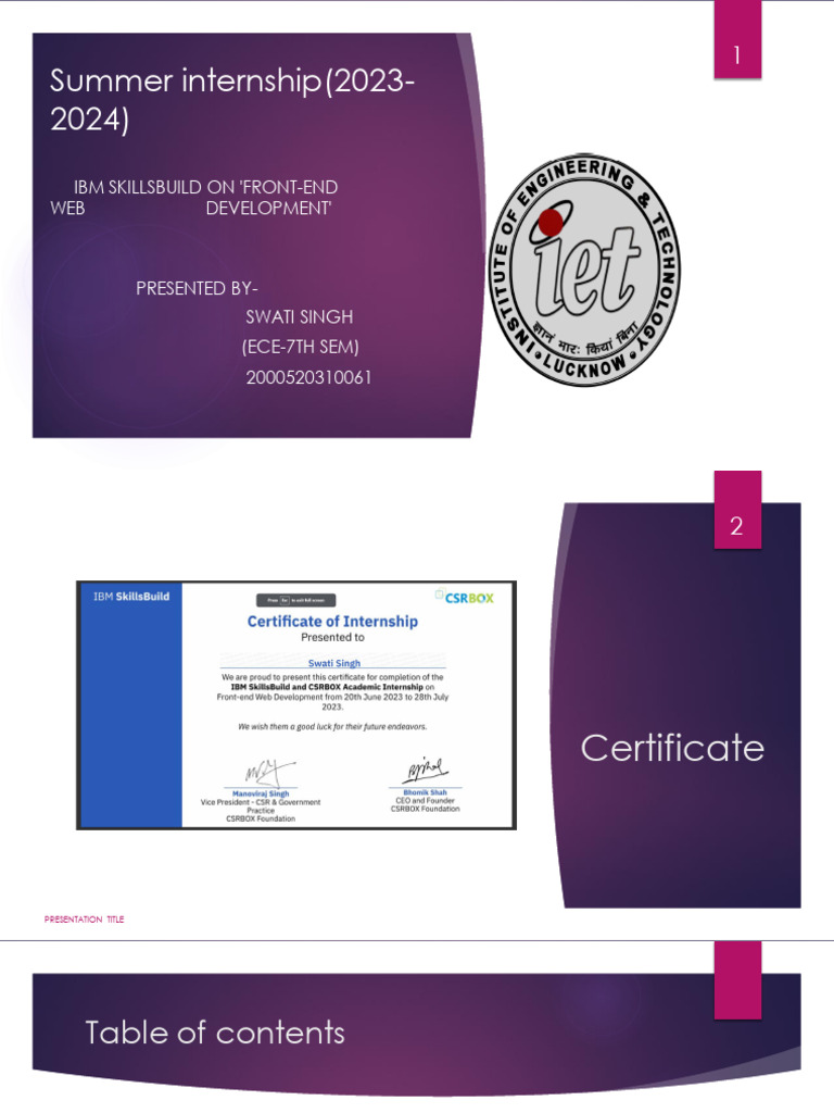internship_Presentation 2023 (1) | PDF | Html | Websites