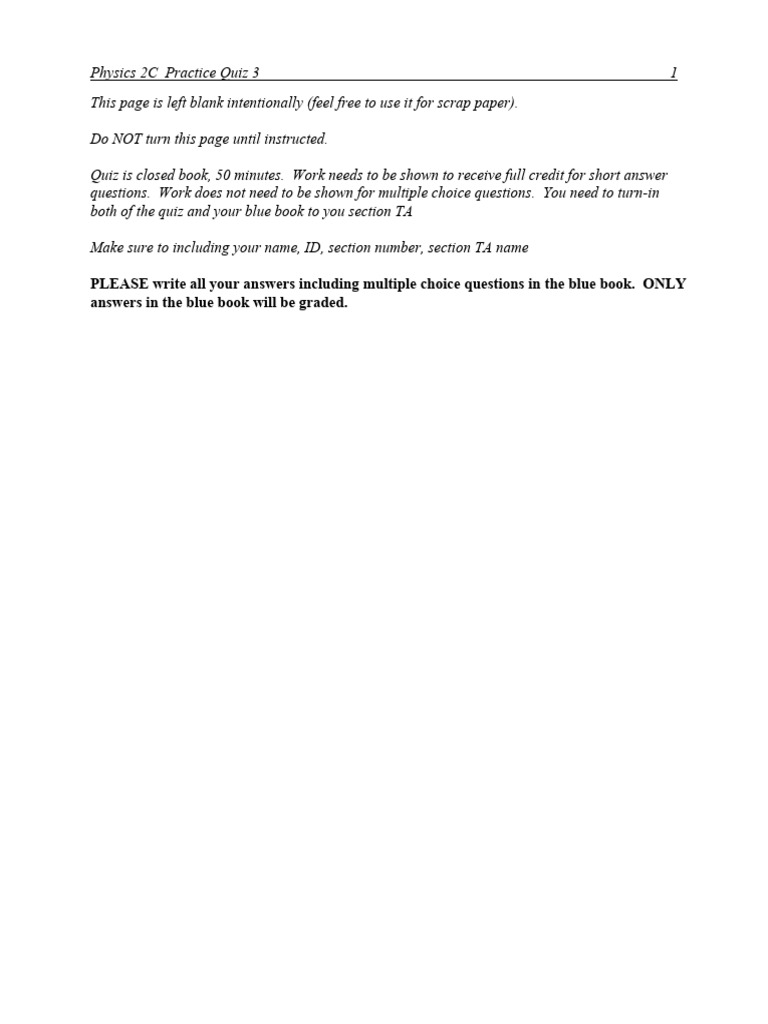 Physics 2C Practice Quiz 3 Solutions | PDF | Periodic Phenomena ...