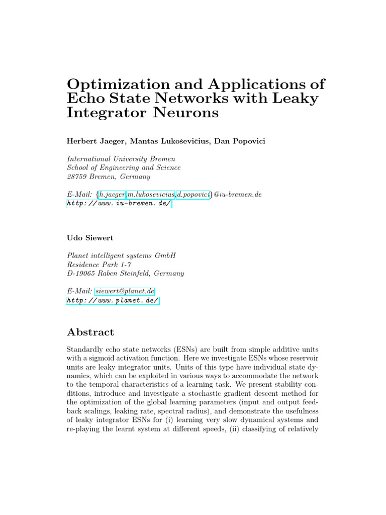 Echo State Networks for Engineers | PDF | Applied Mathematics | Computational Neuroscience