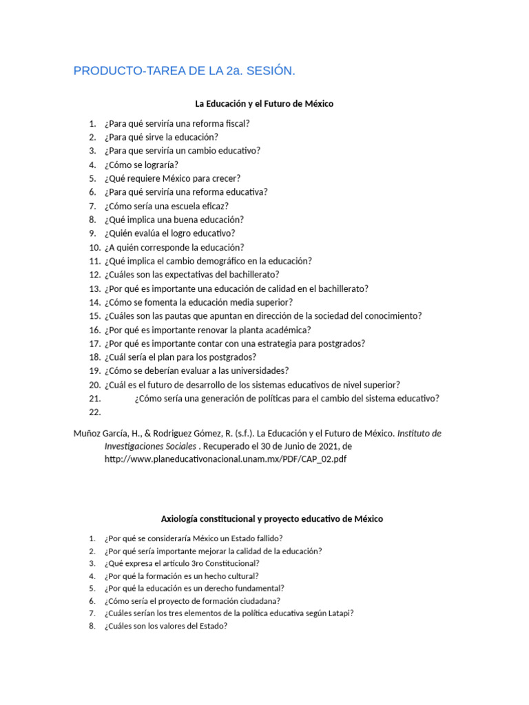 PRODUCTO-TAREA DE LA 2a. SESIÓN. | PDF | México