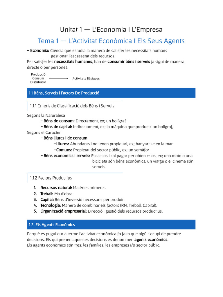 U1. L'Economia I L'Empresa | PDF