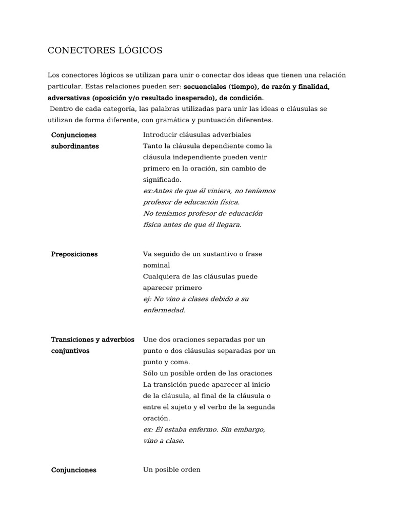 Conectores Lógicos en la Escritura | PDF | Oración (Lingüística) | Adverbio