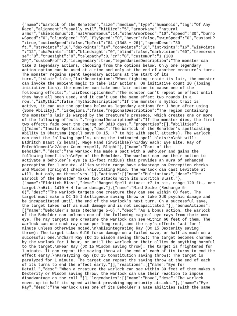 Warlock of The Beholder - Monster | PDF | D20 System | Gary Gygax Games