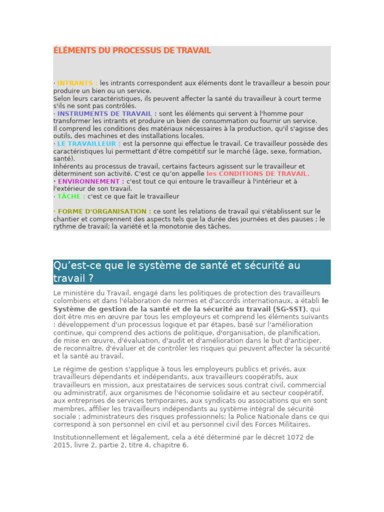 Éléments clés du processus de travail | PDF | Sécurité | Santé et ...