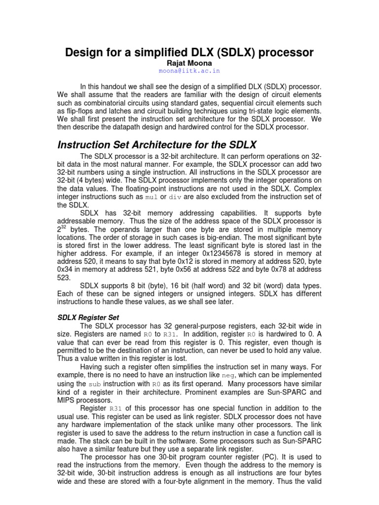 Design For A Simplified DLX (SDLX) Processor | PDF