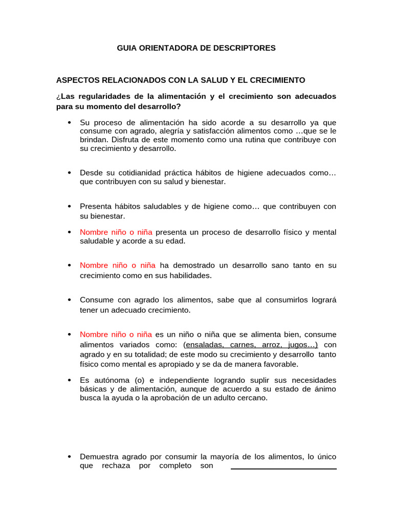 Descriptores Orientadores | PDF | Alimentos | Aprendizaje