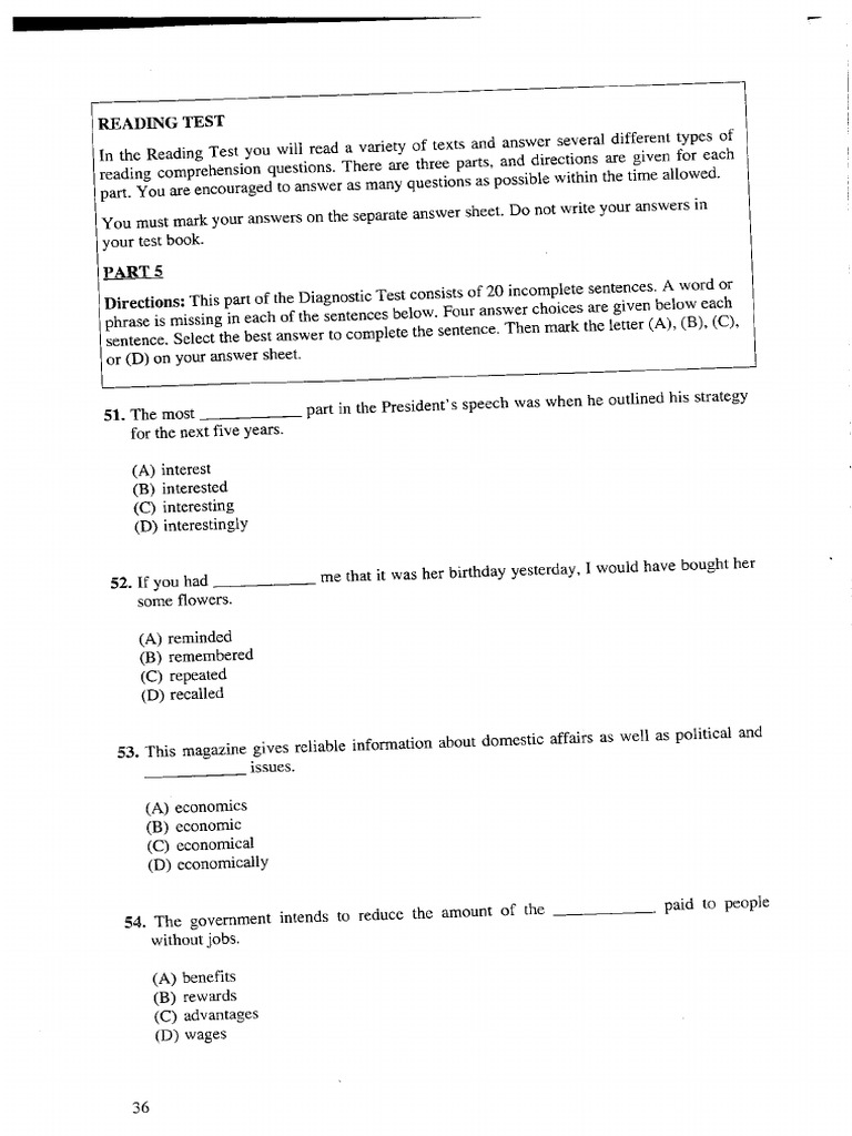Toeic Reading Part 5 Achieve Toiec Minintest | PDF
