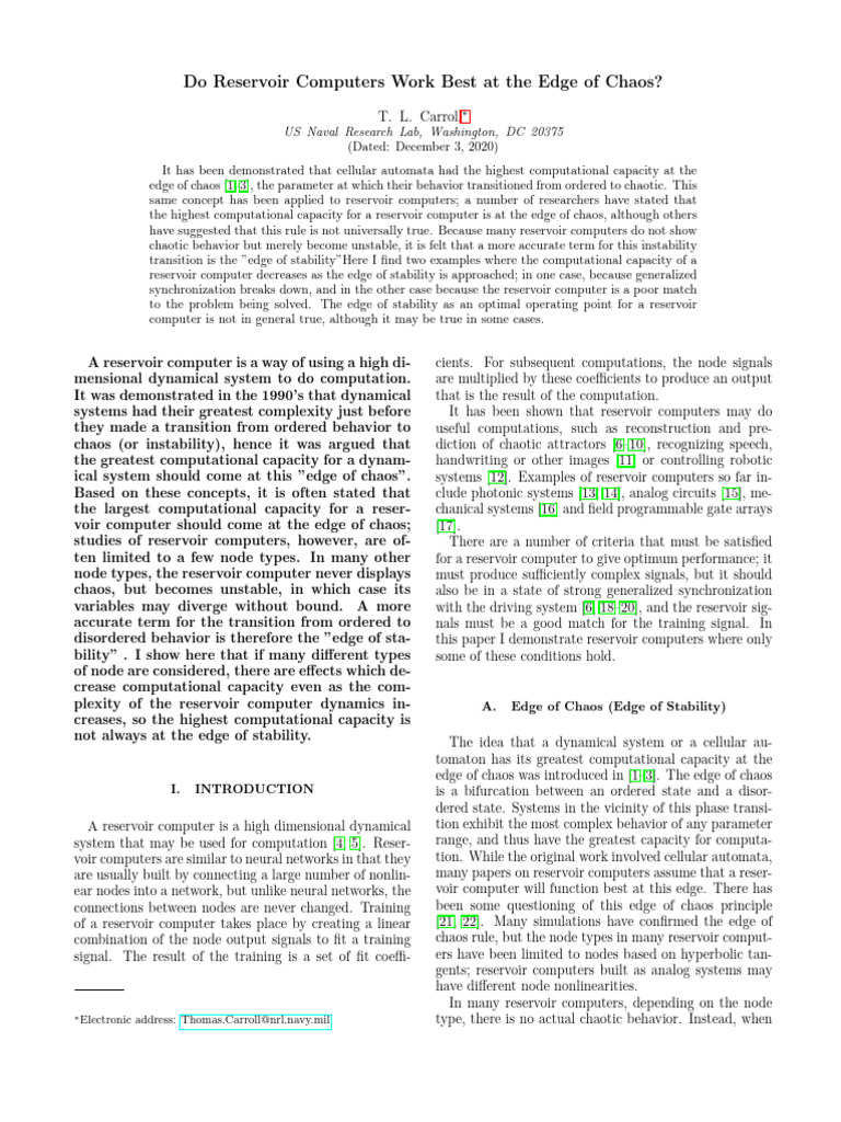 Reservoir Computers and Chaos Edge | PDF | Chaos Theory | Applied ...