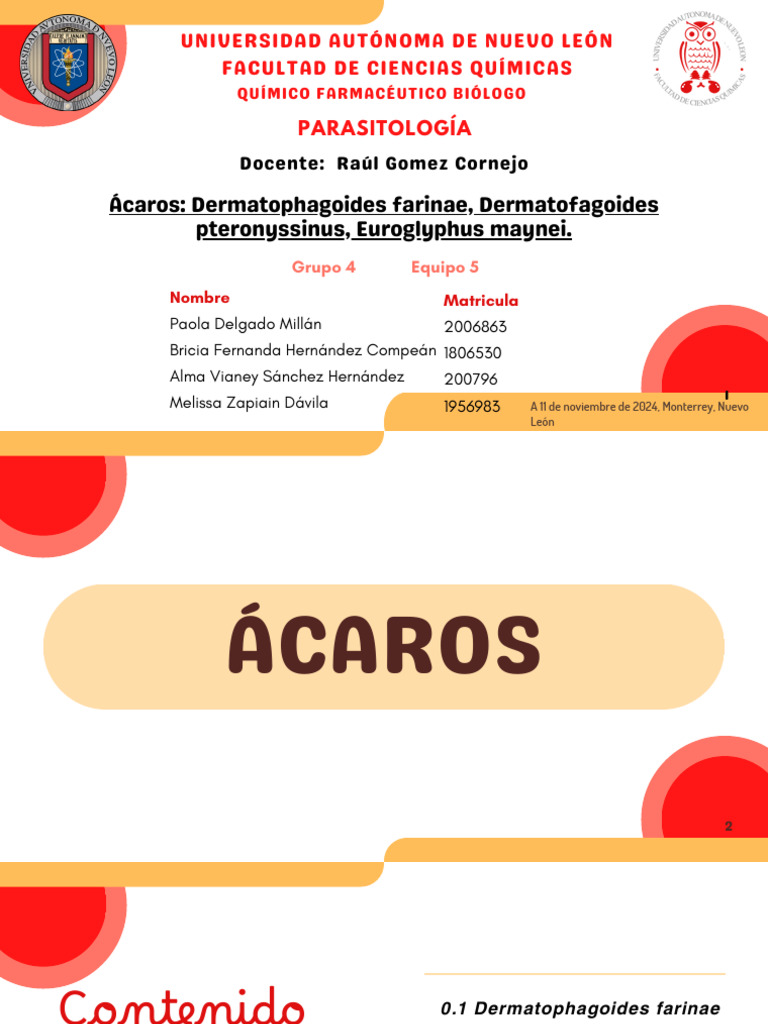 Ácaros del polvo: Dermatophagoides y Euroglyphus | PDF | Alergia