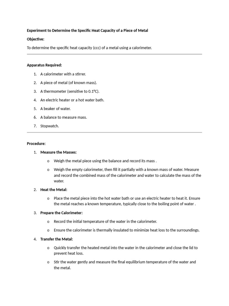 Determine Metal's Specific Heat Capacity | PDF